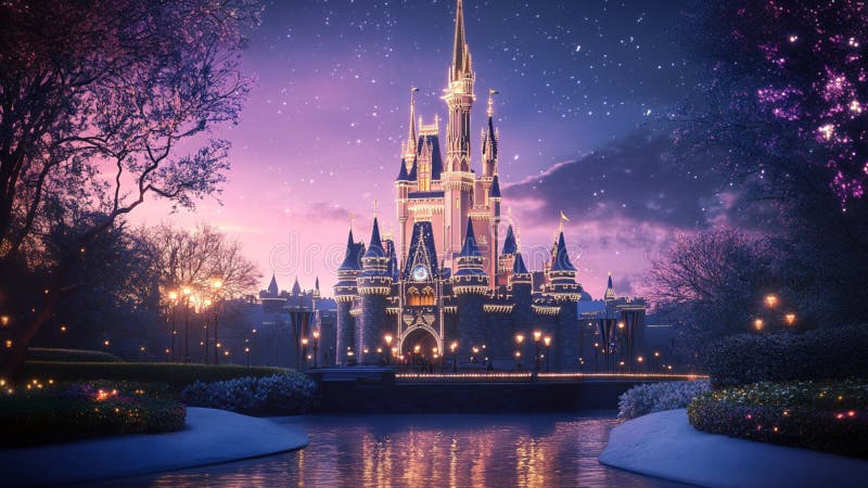 Snow Queen Castle Tower Fortress Decorated with Christmas Lights in a ...