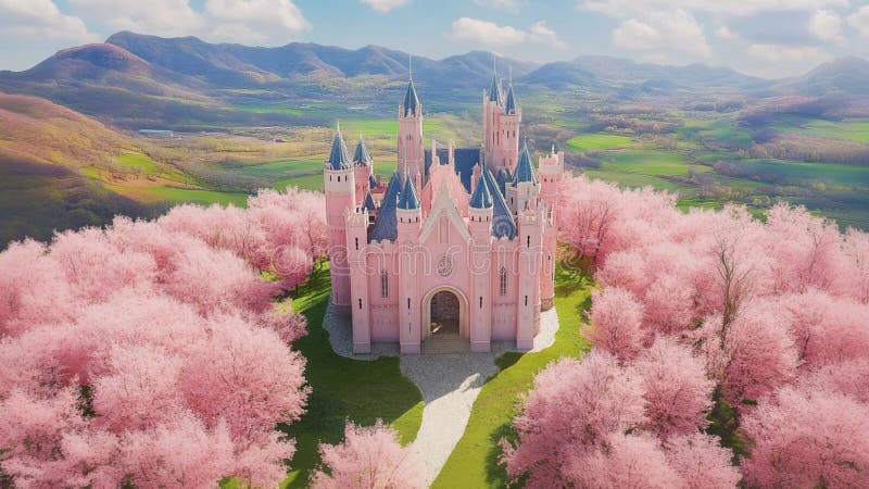 An Enchanted Girly Barbie Pink Castle Tower Fortress in a Magical Pink ...