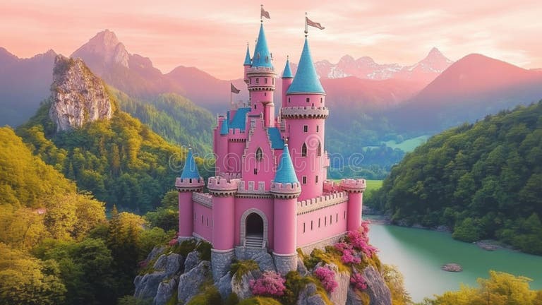 A Magical Girly Barbie Pink Castle Tower Fortress on an Enchanted ...