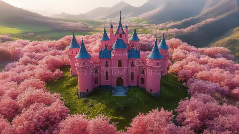An Enchanted Girly Barbie Pink Castle Tower Fortress in a Magical Pink ...