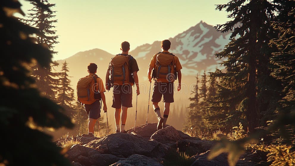 A Group of Teen Boy Scouts Hiking, Backpacking, Mountaineering on a ...