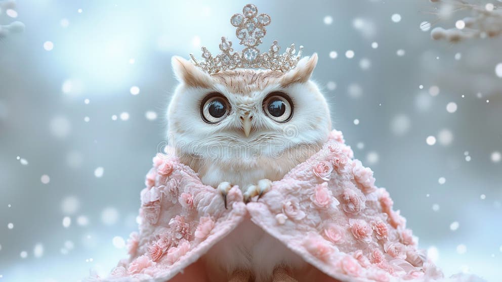 A Fairytale Princess Owl Wearing a Feminine Pink Dress, a Royal Crown ...