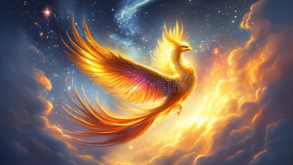 A Cosmic Golden Phoenix Rising from the Ashes, Resurrection ...