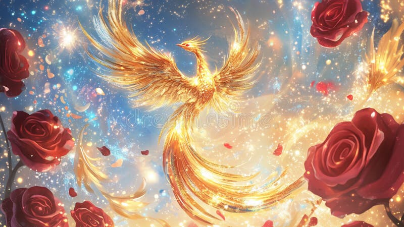 Majestic Phoenix Made of Gold Rising from the Ashes, Resurrection ...