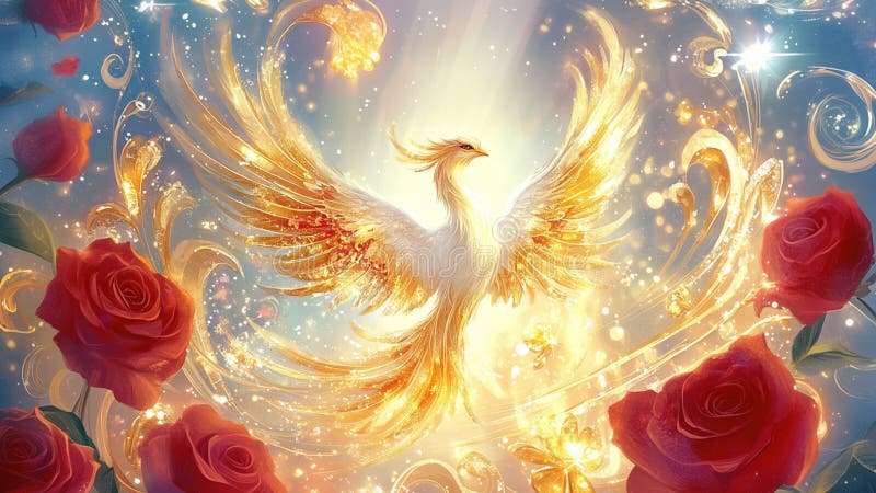 Majestic Phoenix Made of Gold Rising from the Ashes, Resurrection ...