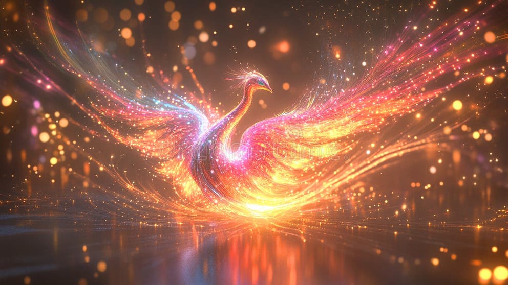 A Phoenix in Light Pink Flames Rising from the Ashes, Resurrection ...