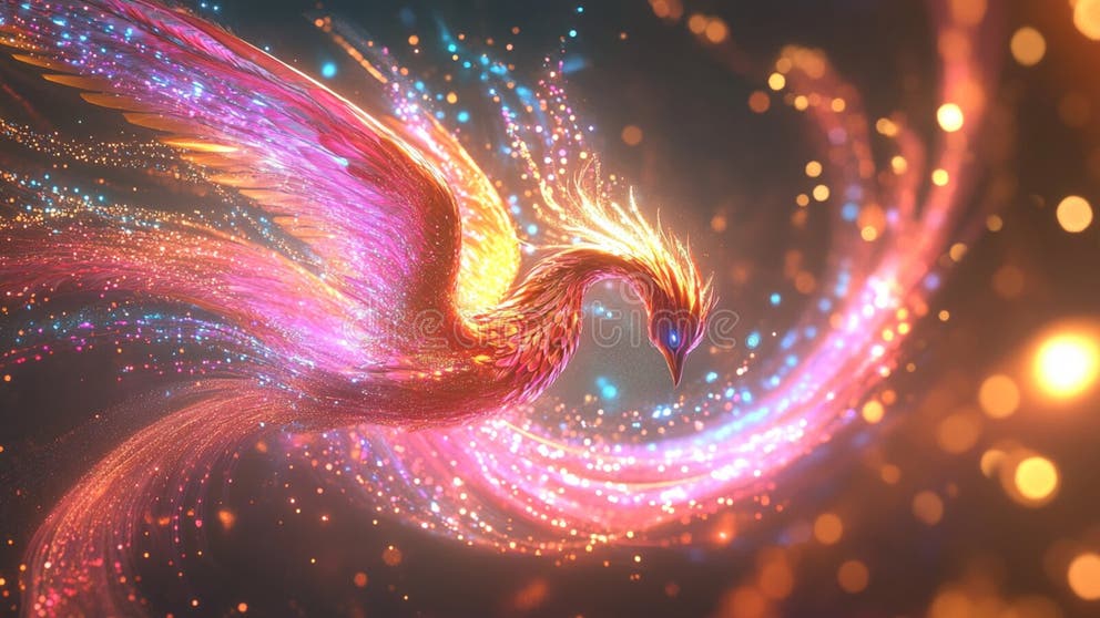A Phoenix in Neon Pink Flames Rising from the Ashes, Resurrection ...