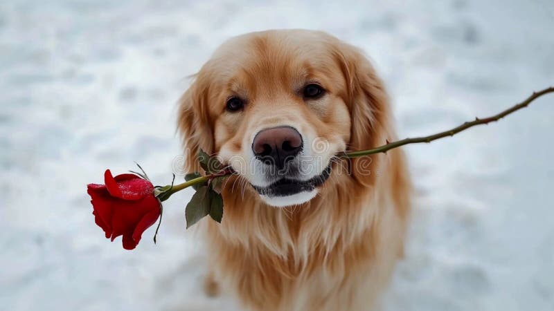 A Chivalrous Chevalier Courteous Golden Retriever Dog Holding a Red ...