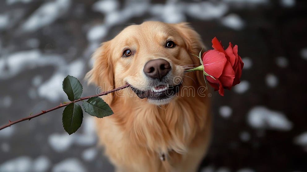 A Chivalrous Chevalier Courteous Golden Retriever Dog Holding a Red ...