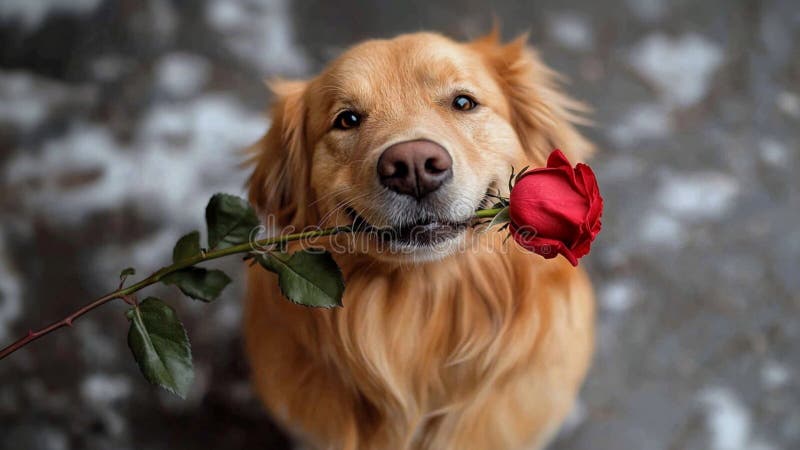 A Chivalrous Chevalier Courteous Golden Retriever Dog Holding a Red ...