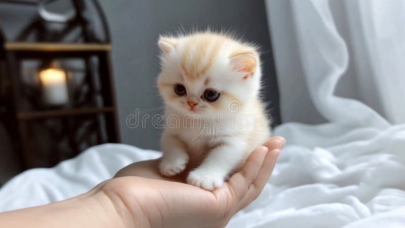 An Extremely Adorable Baby Kitty Cat Being Hold on Someones Hand Stock ...