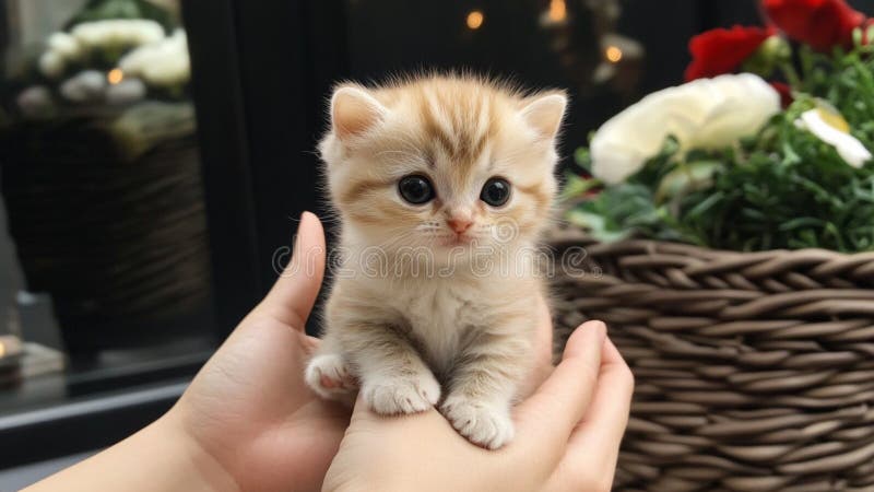An Extremely Adorable Baby Kitty Cat Being Hold on Someones Hand Stock ...