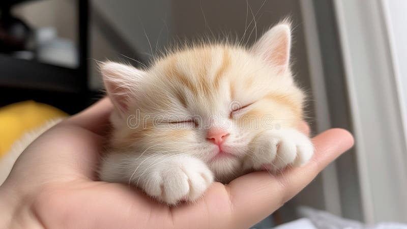An Extremely Adorable Baby Kitty Cat Being Hold on Someones Hand Stock ...