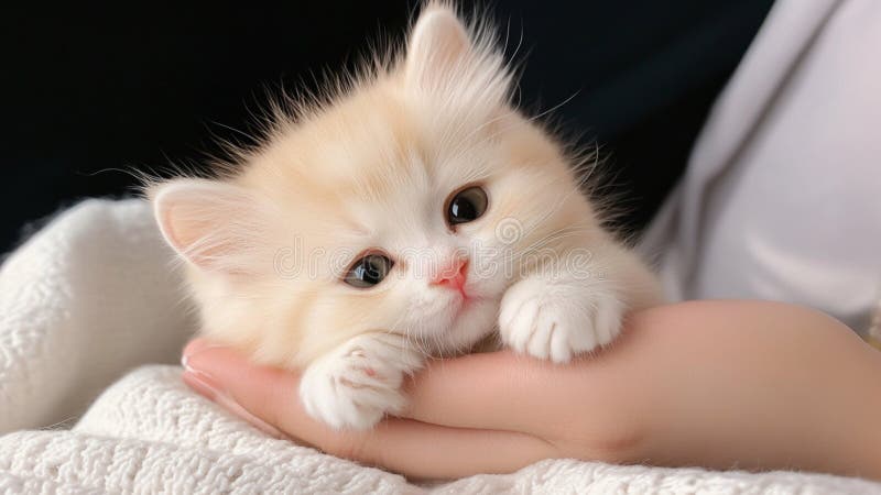 An Extremely Adorable Baby Kitty Cat Being Hold on Someones Hand Stock ...