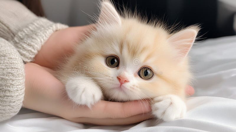 An Extremely Adorable Baby Kitty Cat Being Hold on Someones Hand Stock ...