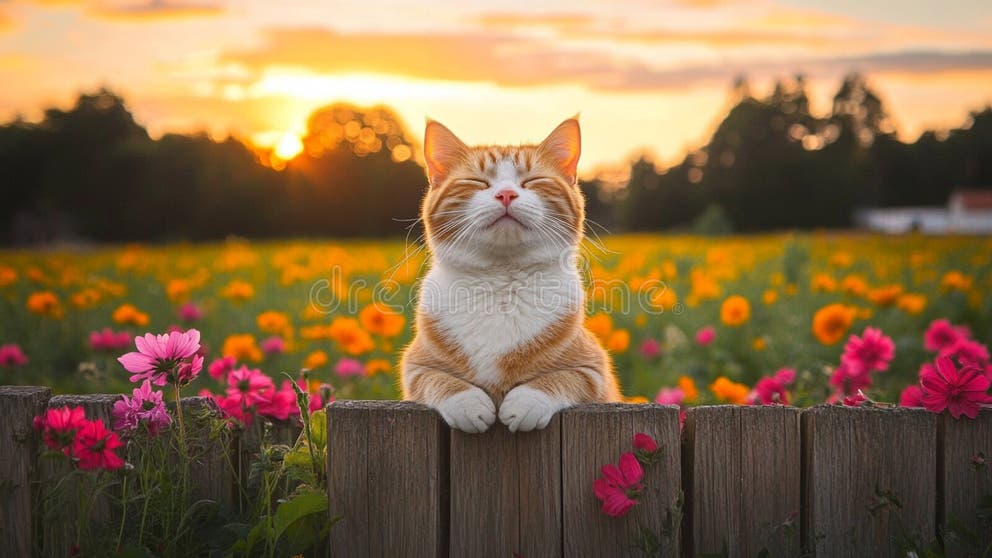 A Super Cute Orange Kitty Cat on a Fence in a Field, Meadow or Yard ...