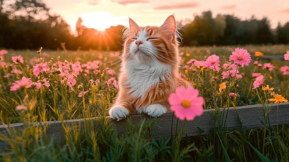 A Super Cute Orange Kitty Cat on a Fence in a Field, Meadow or Yard ...