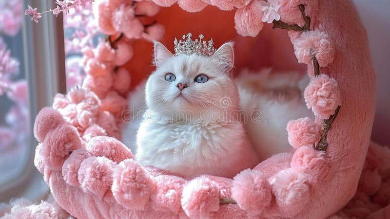 A Beautiful Girly White Pussycat Princess Wearing a Royal Crown on a ...