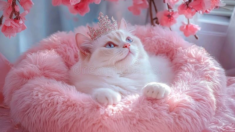 A Beautiful Girly White Pussycat Princess Wearing a Royal Crown on a ...