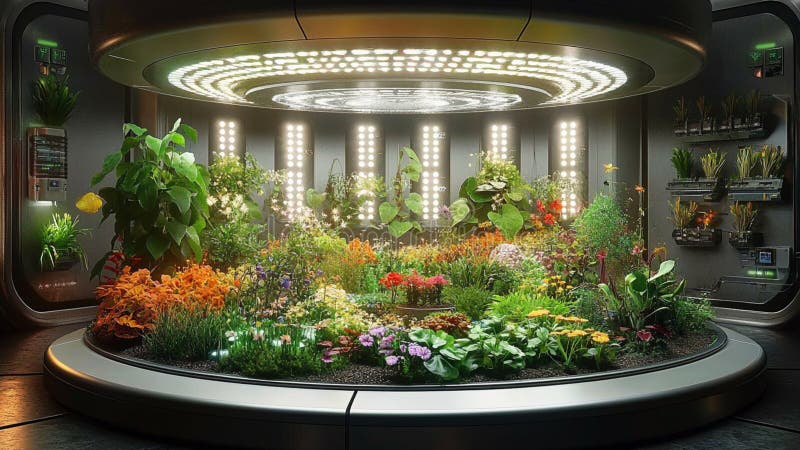 Colorful Alien Garden and Greenhouse in a High Tech Lab on an Alien ...