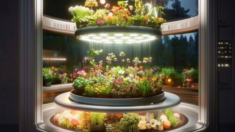 Colorful Alien Garden and Greenhouse in a High Tech Lab on an Alien ...