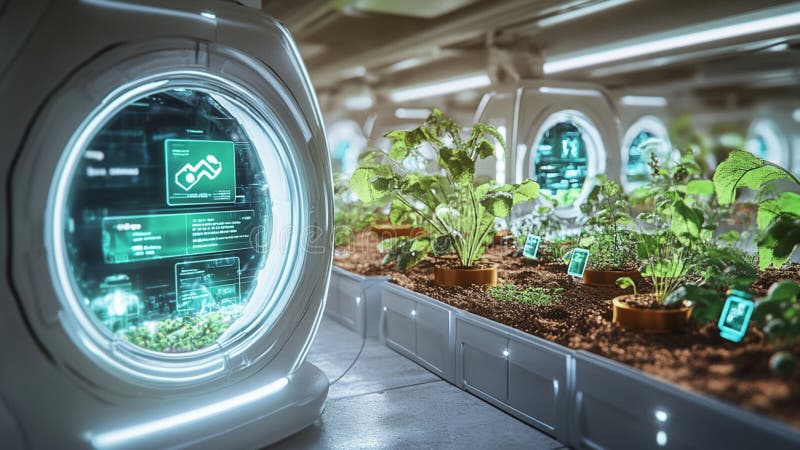 Green Plants in an Extraterrestrial Greenhouse in a High Tech Lab on an ...