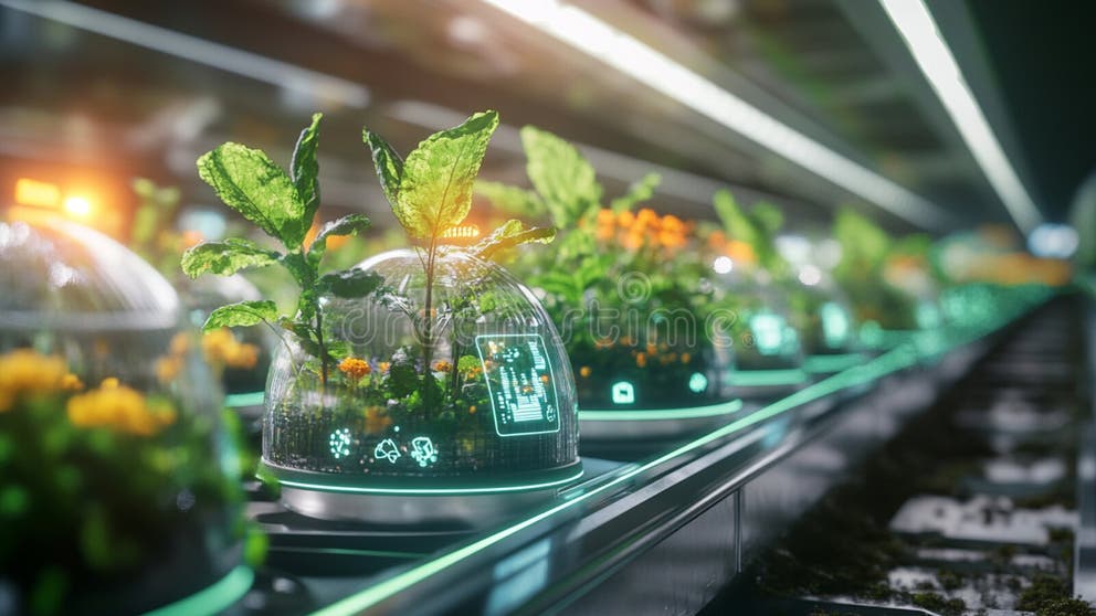 Green Plants in an Extraterrestrial Greenhouse in a High Tech Lab on an ...