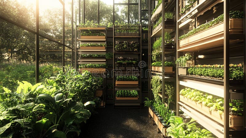 Green Plants in an Extraterrestrial Greenhouse in a High Tech Lab on an ...