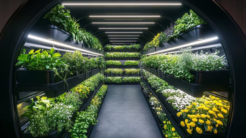 Green Plants in an Extraterrestrial Greenhouse in a High Tech Lab on an ...