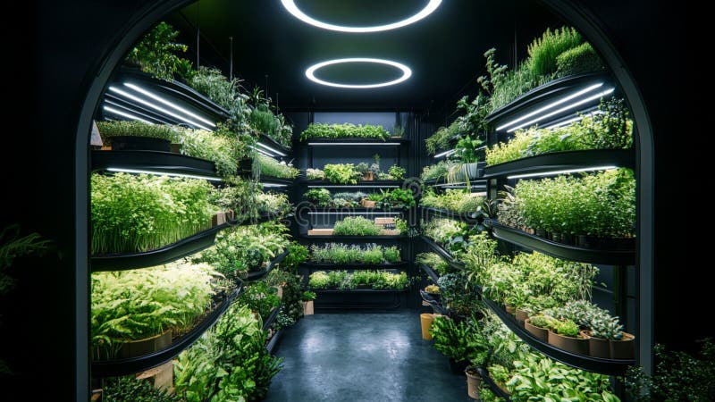 Green Plants in an Extraterrestrial Greenhouse in a High Tech Lab on an ...