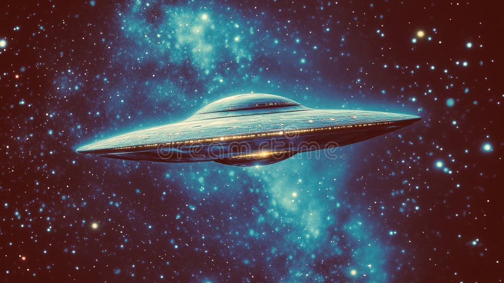 An UFO, UAP, Flying Saucer in a Cosmic Deep Space Background with a ...
