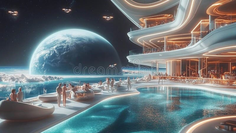 Extraterrestrial Lyrans Having a Summer Party on a Spaceship Swimming ...