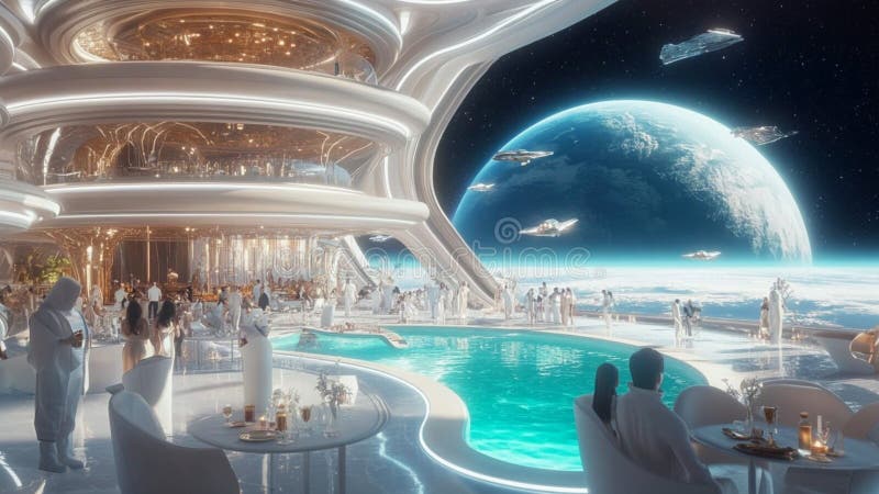 Extraterrestrial Lyrans Having a Summer Party on a Spaceship Swimming ...