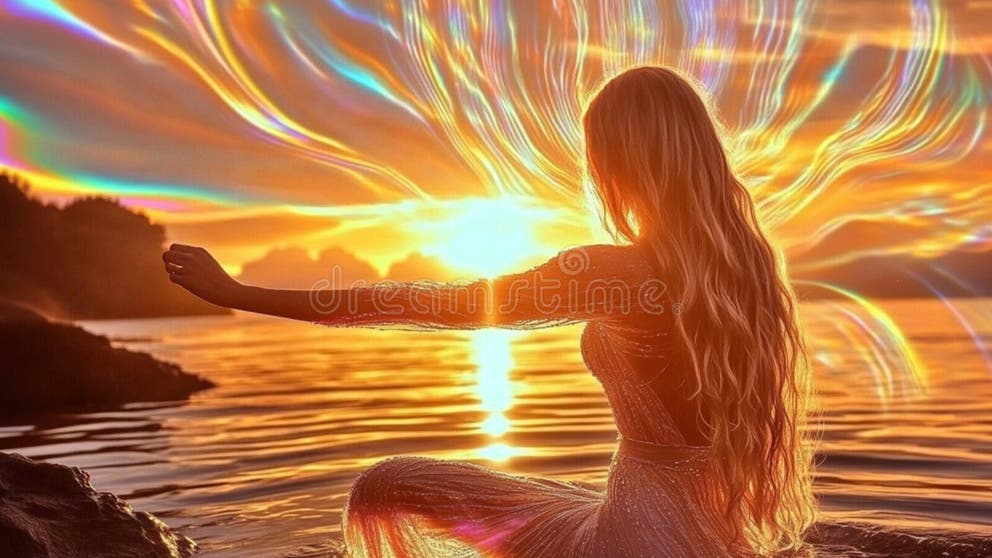 Spiritual Enlightened Woman Touching the Fabric of Space and Time ...