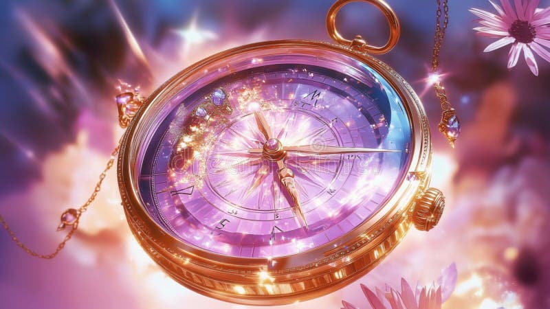 A Gorgeous Gold Compass Instrument in Purple, Pink and Lilac Colors ...