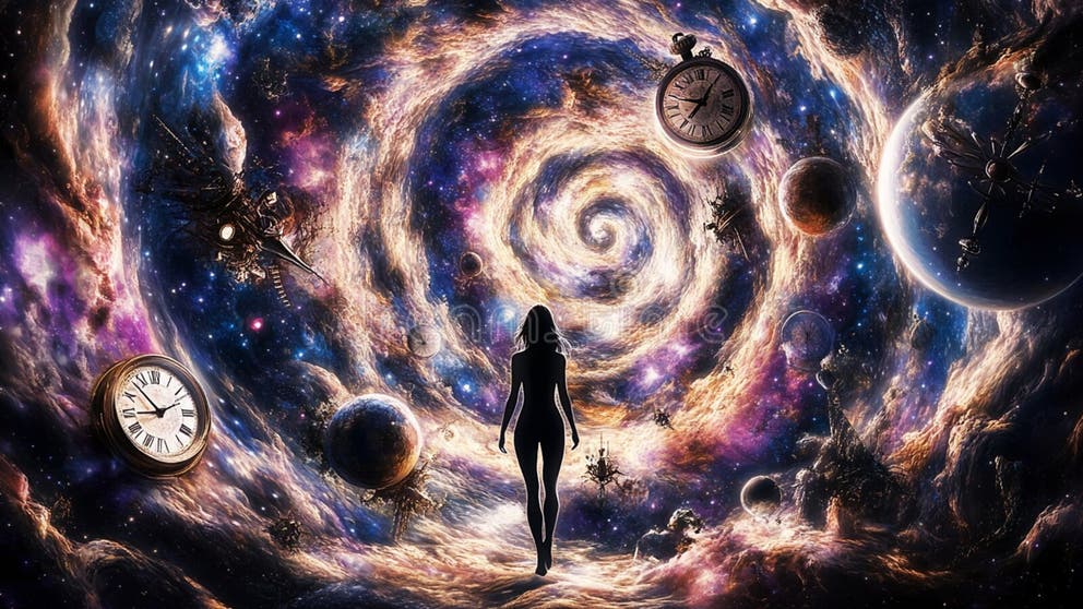 Time Traveler Woman in the Present Journeying into the Future and To ...