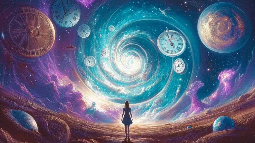 Time Traveler Woman in the Present Journeying into the Future and To ...