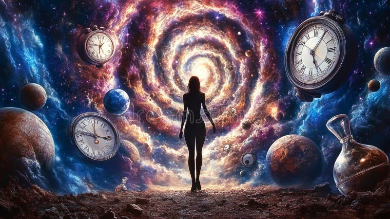 Time Traveler Woman in the Present Journeying into the Future and To ...