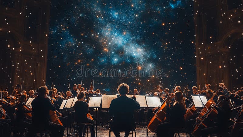 A Cosmic Orchestra Playing Cosmic Instrumental Melodies Stock ...