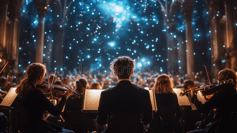 A Cosmic Orchestra Playing Cosmic Instrumental Melodies Stock ...
