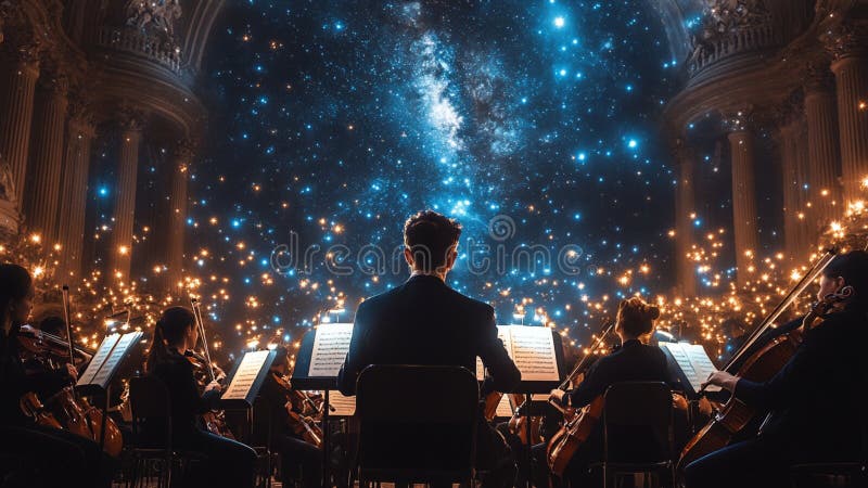 A Cosmic Orchestra Playing Cosmic Instrumental Melodies Stock ...