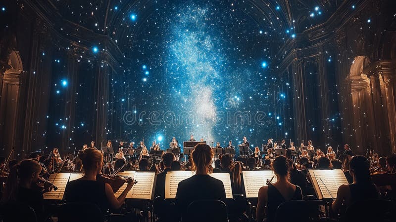 A Cosmic Orchestra Playing Cosmic Instrumental Melodies Stock ...