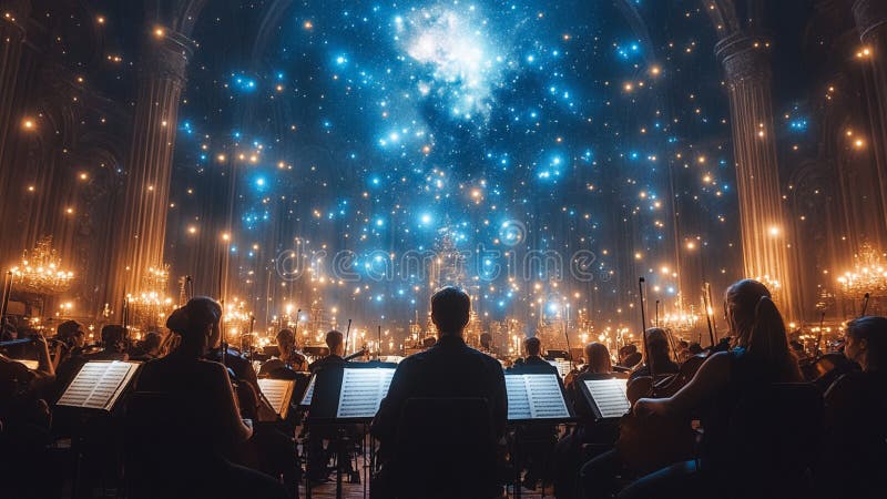 A Cosmic Orchestra Playing Cosmic Instrumental Melodies Stock ...