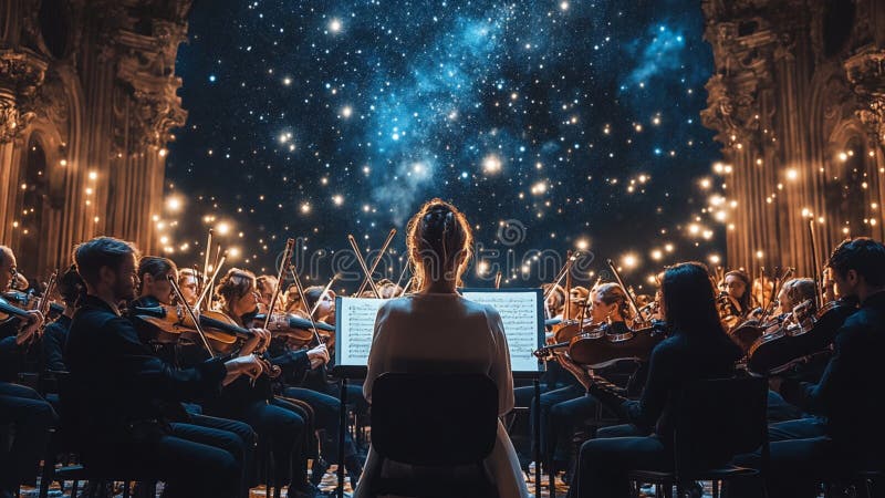 A Cosmic Orchestra Playing Cosmic Instrumental Melodies Stock ...
