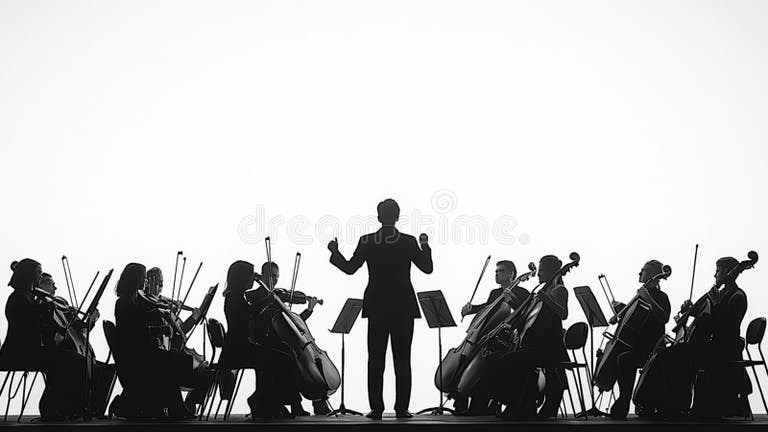 An Orchestra Silhouette Playing a Musical Symphony in Black and White ...