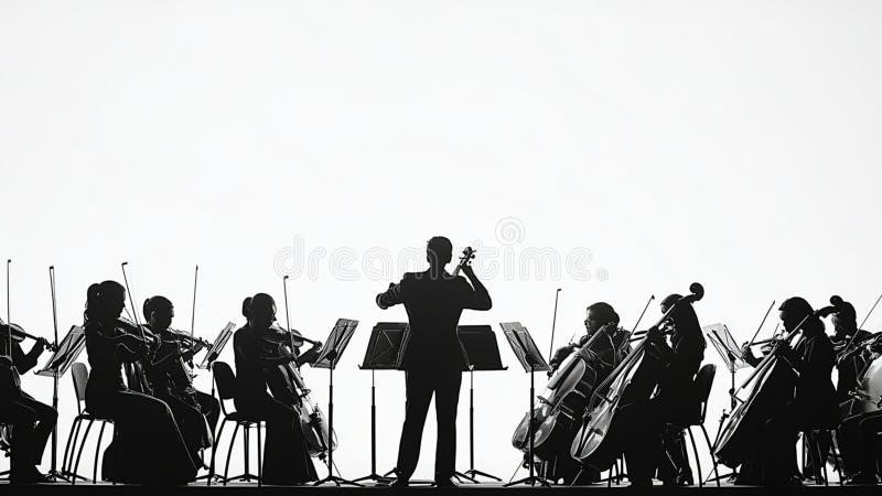 An Orchestra Silhouette Playing a Musical Symphony in Black and White ...