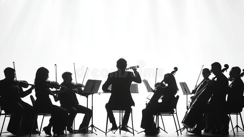 An Orchestra Silhouette Playing a Musical Symphony in Black and White ...