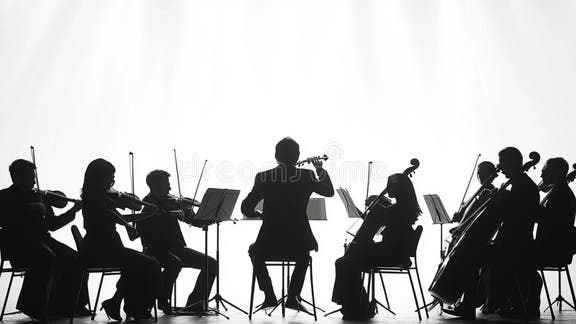 An Orchestra Silhouette Playing a Musical Symphony in Black and White ...