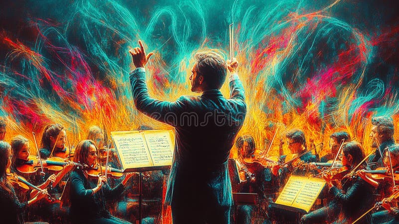 Drawing of a Colorful Orchestra Playing a Musical Symphony Stock ...