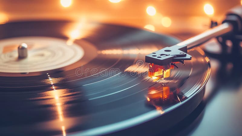 A Classic Vinyl Record Disk Album Playing in a Bokeh Background Stock ...